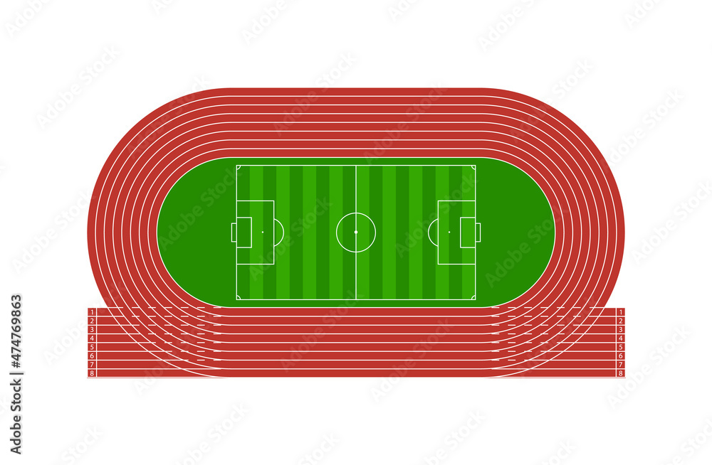 Run track with football stadium. Field for soccer and runner arena with ...