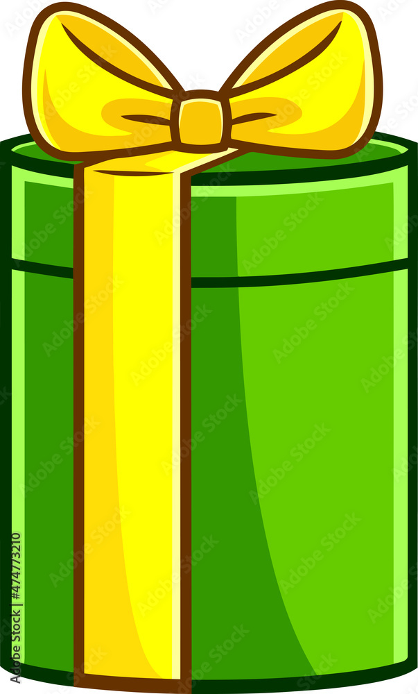 Cartoon Green Gift Box With Ribbon. Vector Hand Drawn Illustration ...