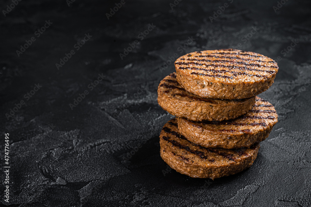 Griiled meat free patties, plant based meat steak cutlets. Black ...