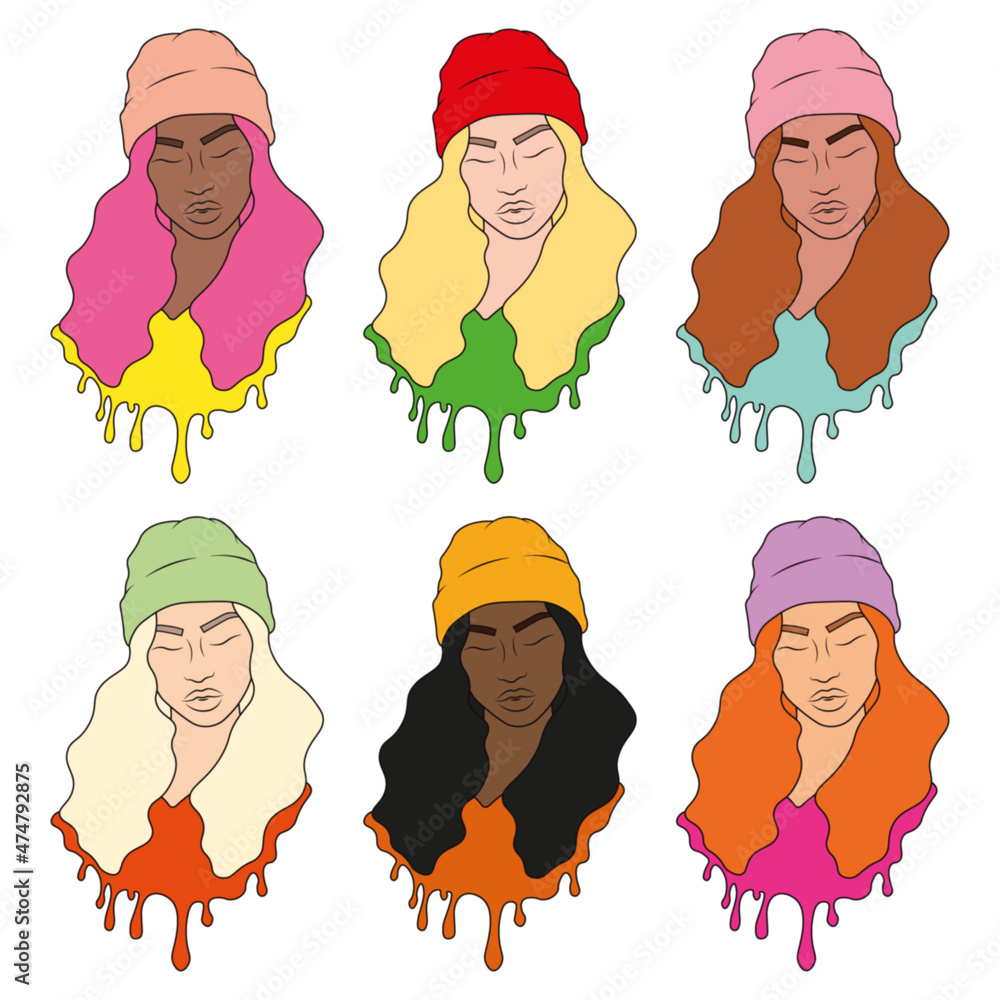 Collection of beautiful girls with different skin shades and color of ...