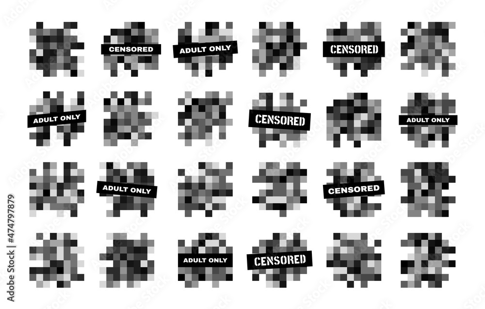 Stockvektorbilden Censor mosaic pixel blue bars, censorship blurred ...