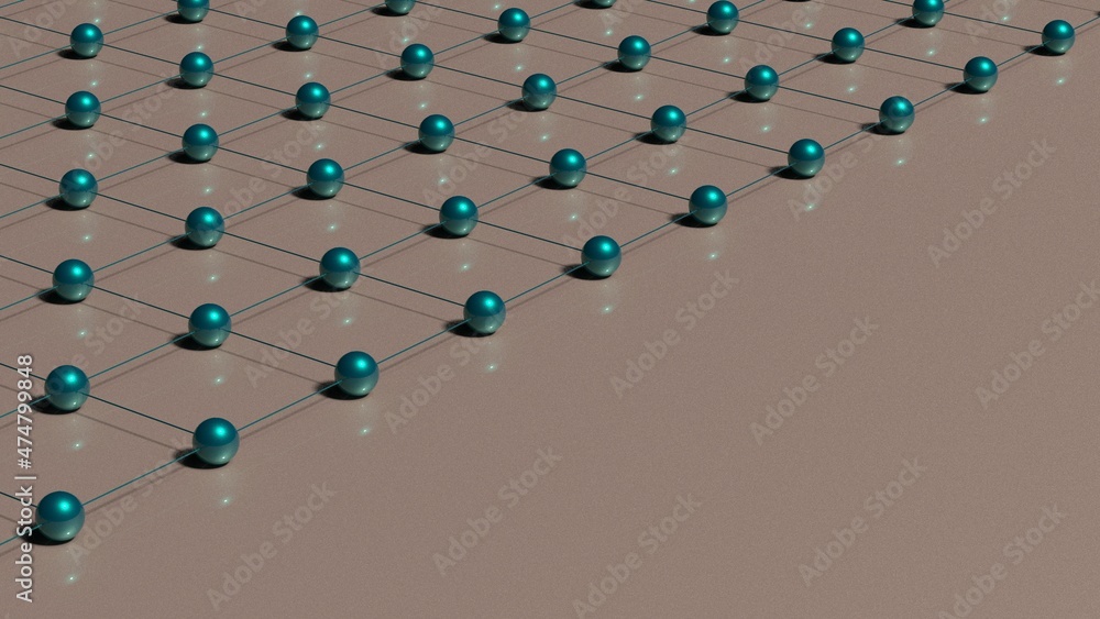 Green atom structure on blown silver plate under spot lighting ...