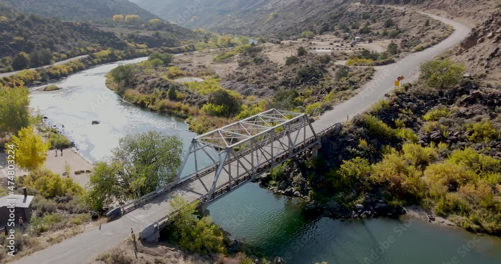 Antique steel truss bridge on the low road between Taos, New Mexico and ...