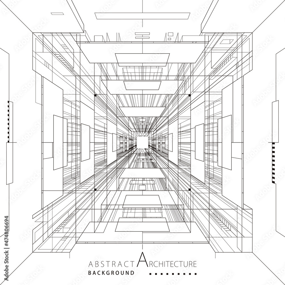 3D illustration architecture abstract construction perspective line ...