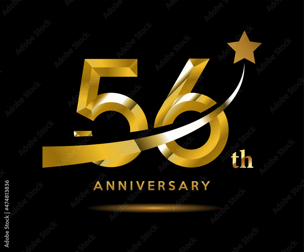 Golden 56 year anniversary celebration logo design with star symbol ...