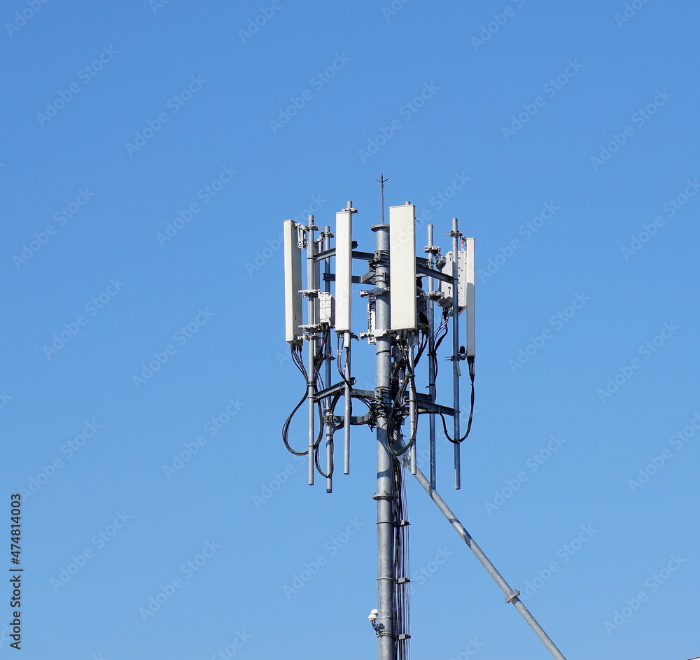 Telecommunication tower of 4G and 5G cellular. Macro Base Station. 5G radio network ...