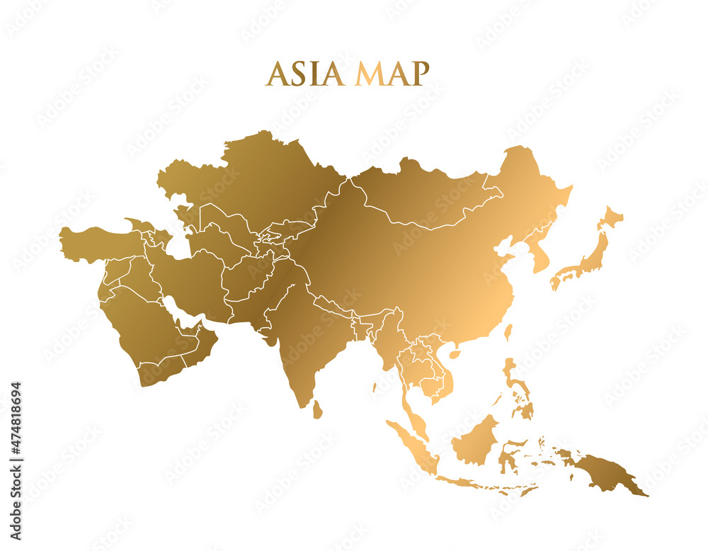 Gold asia map High Detailed on white background. Abstract design vector ...