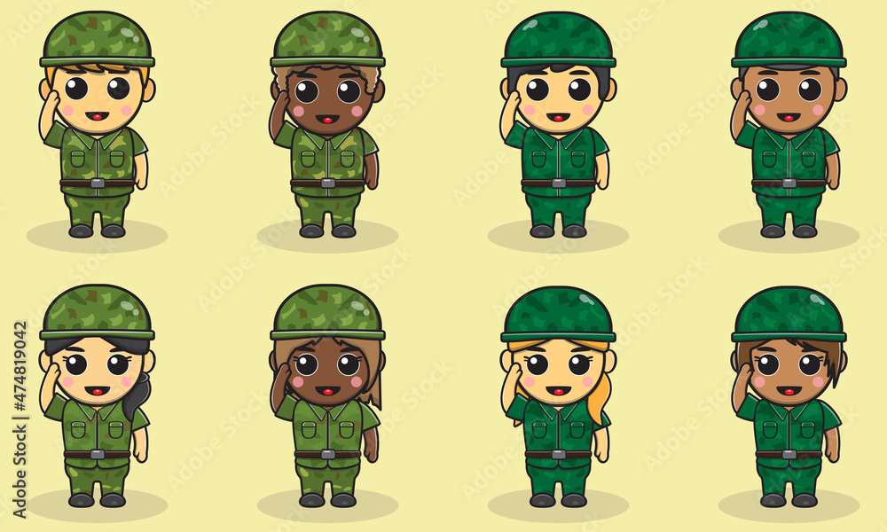 Vector illustration of Cute Soldier cartoon with salute pose. flat ...