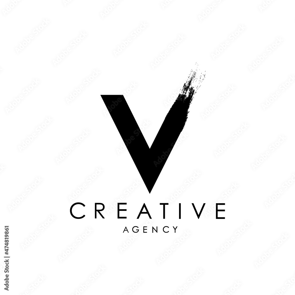 V Brush Stroke Letter Logo Design. Black Paint Logo Letter Icon with ...