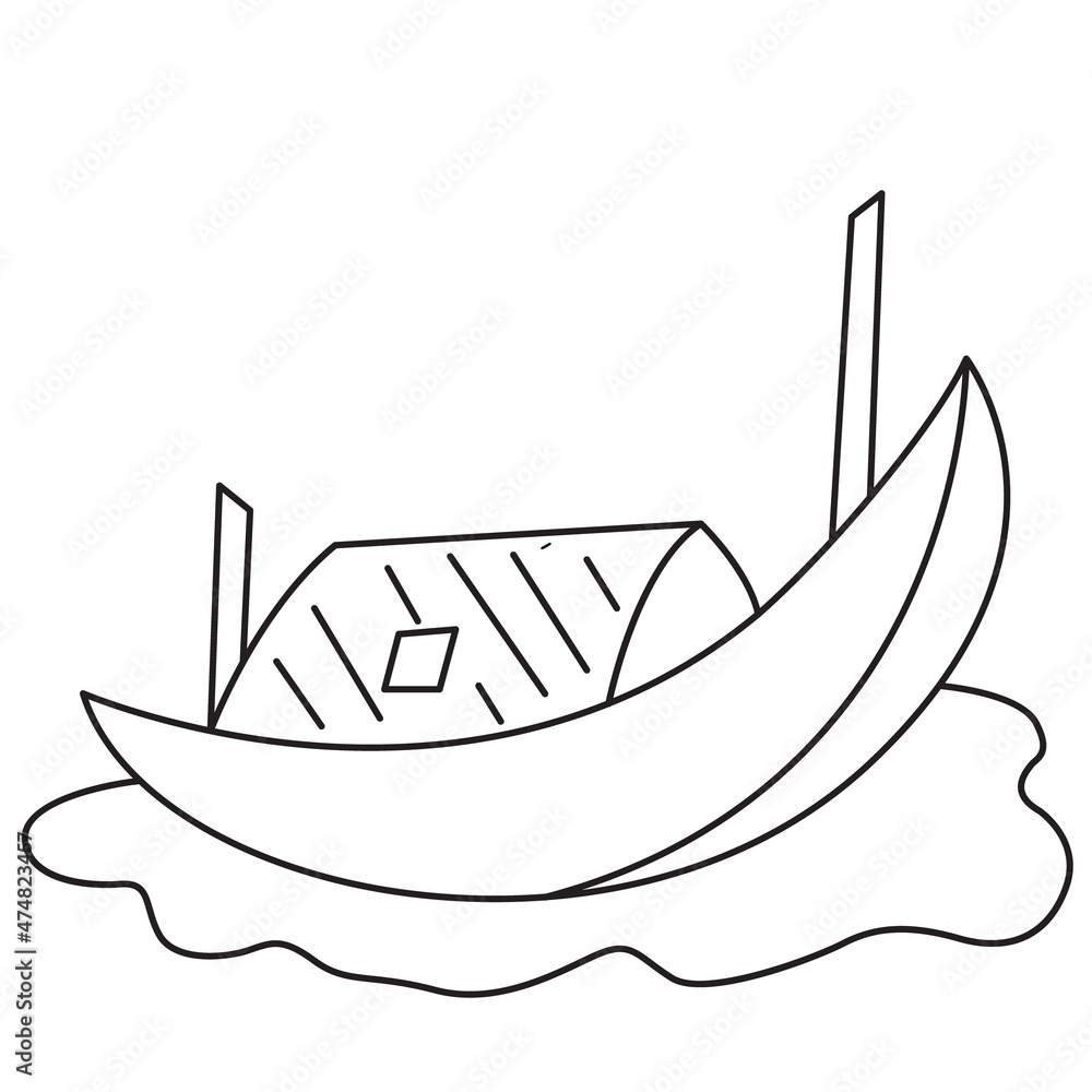 Indian boat Vector art for kids coloring book black and white ...
