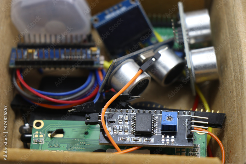 I2C LCD module and ultrasonic distance sensor along with other ...