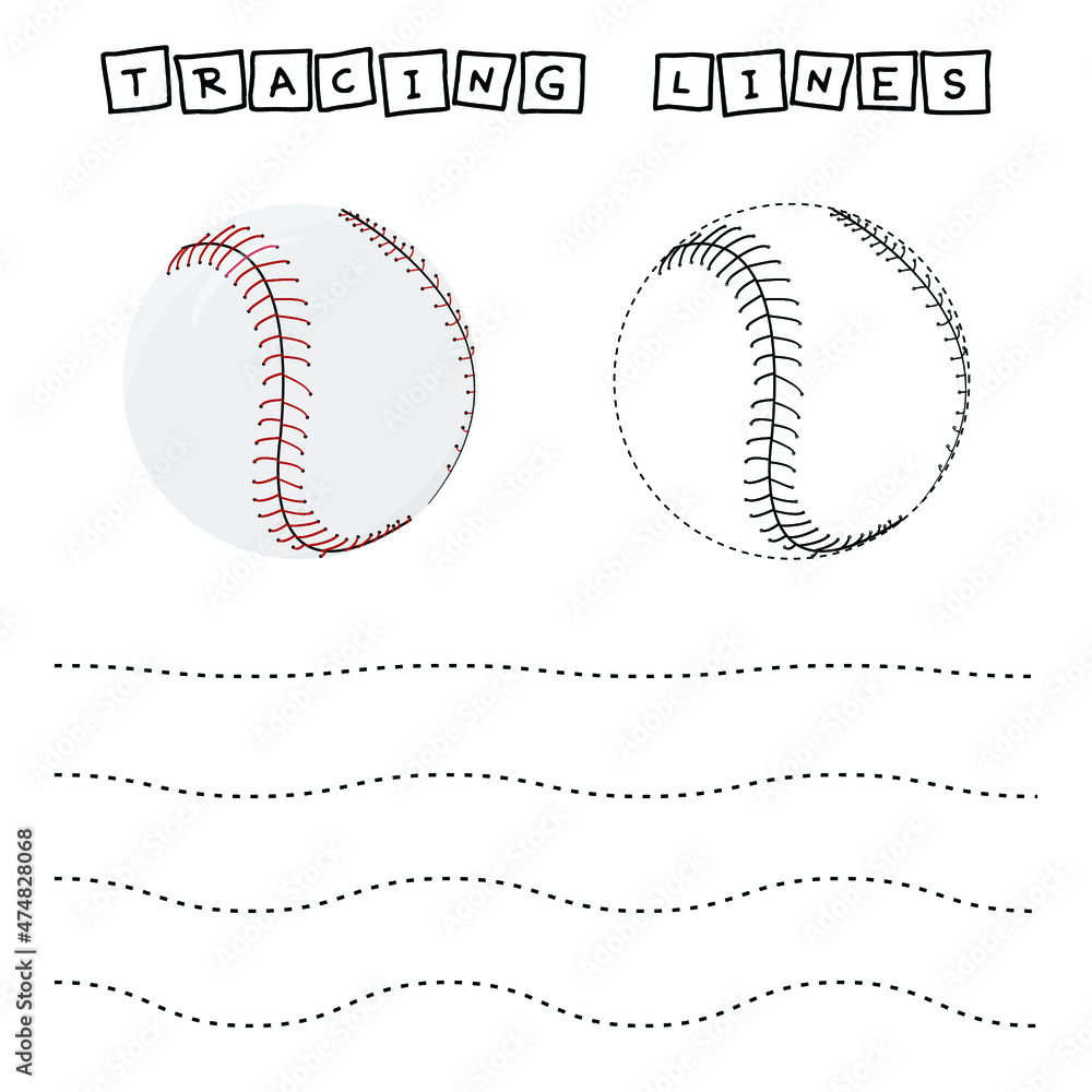 Vetor do Stock: Tracing lines game with baseballs. Worksheet for ...
