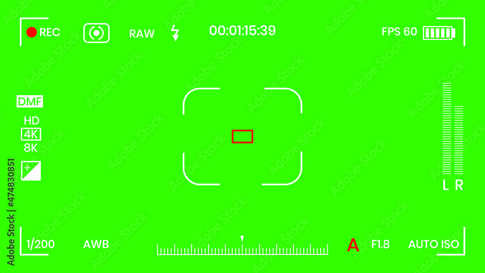 Green colored chroma key camera rec frame viewfinder overlay background ...