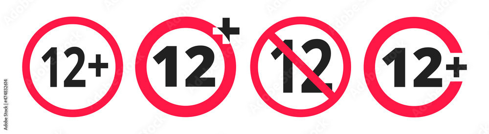 Over 12 years old plus forbidden round icon sign vector illustration ...
