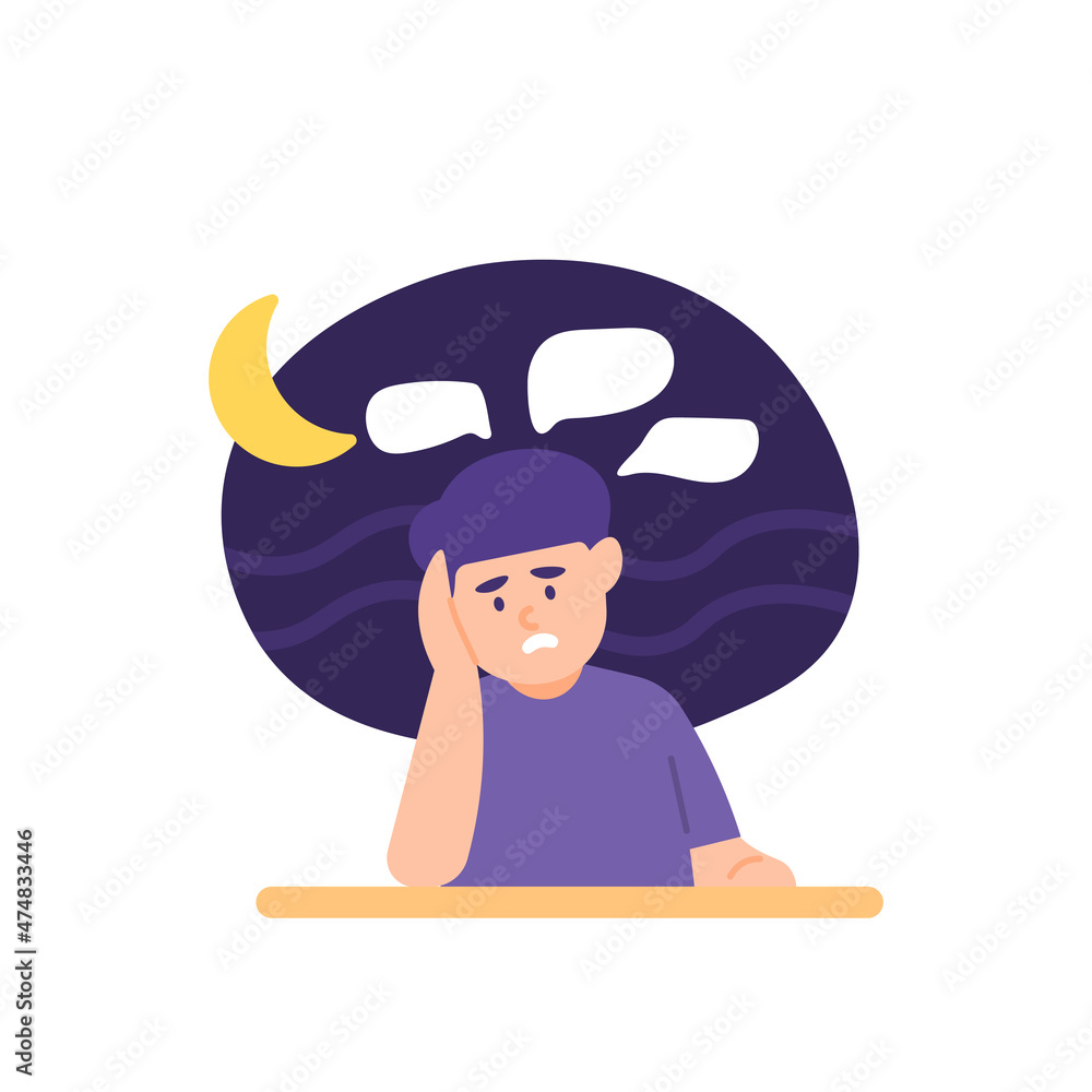 illustration of a man leaning his head on his hands because he is ...