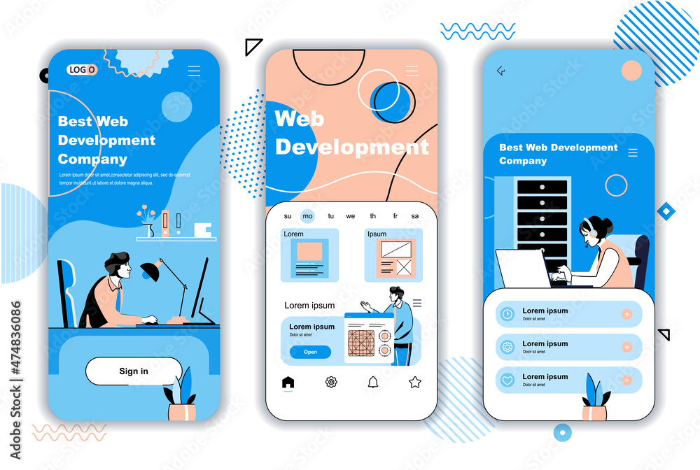 Web development concept onboarding screens for mobile app templates ...