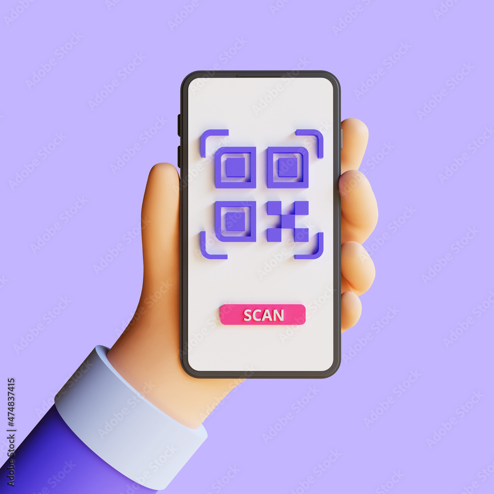 3d render QR Code scanning concept, people scan code using smartphone ... 3d render QR Code scanning concept, people scan code using smartphone ...