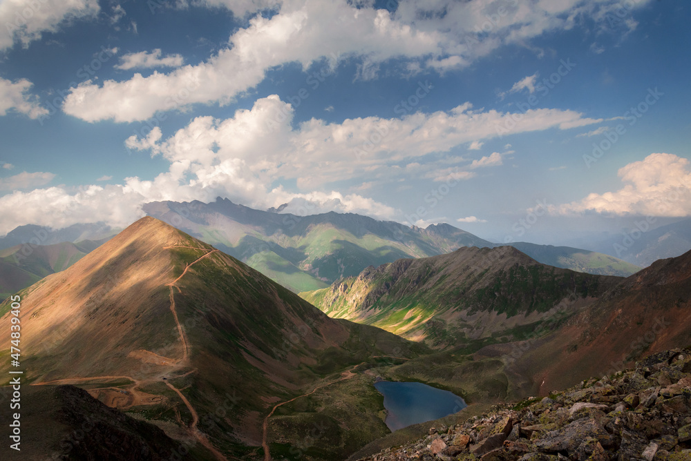 Panorama of the mountain gorge Mukhinskoe in the Teberda Nature Reserve ...