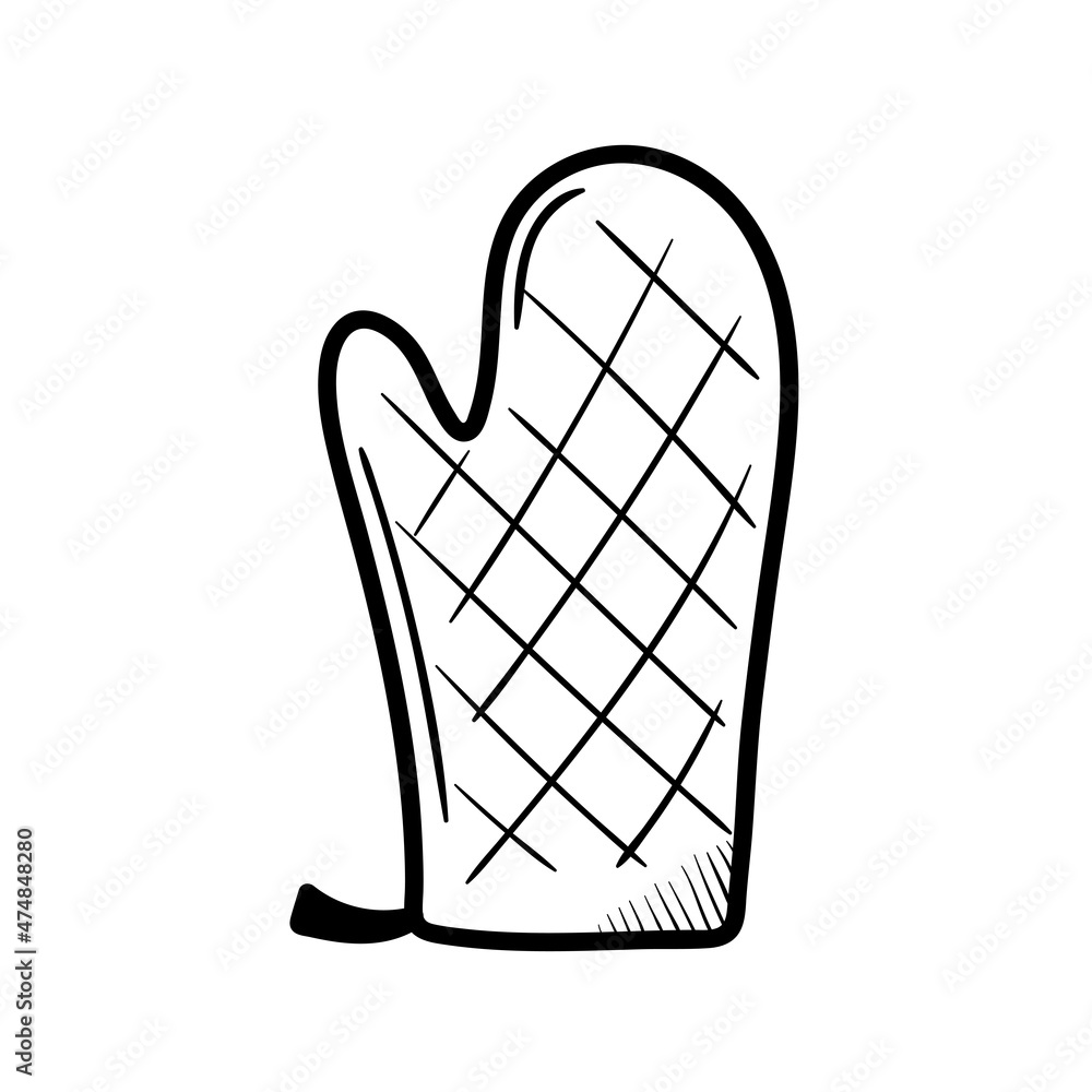 Kitchen glove in doodle style. cartoonish simple drawing hand-drawn ...