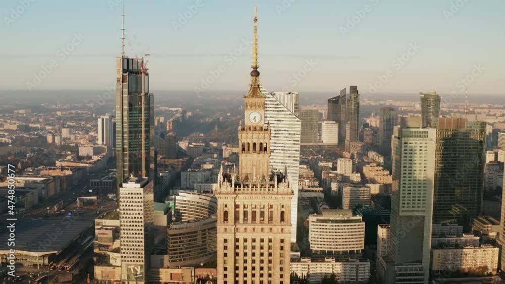 Ascending shot of top of historic high rise PKIN building. Modern ...