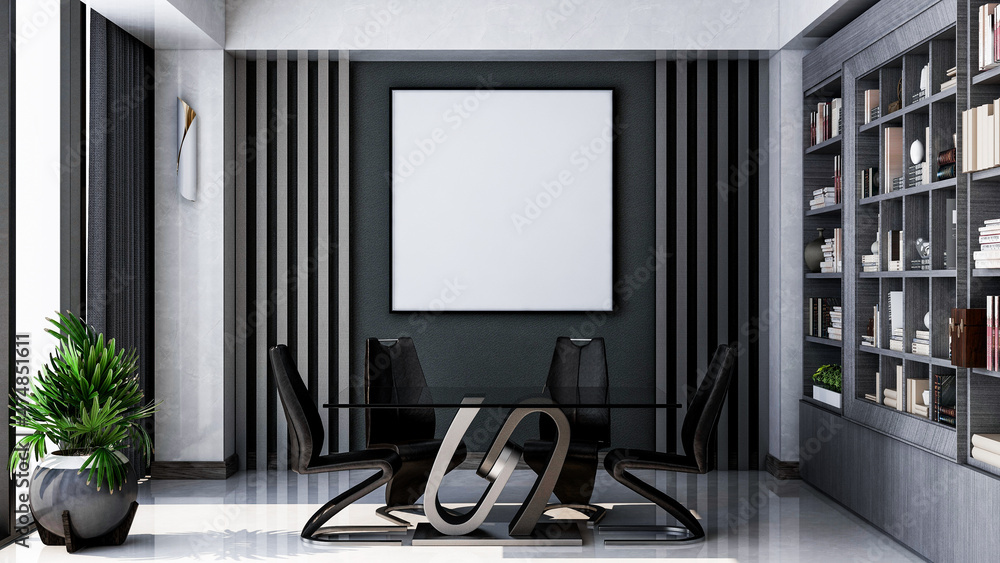 Modern office interior, picture canvas mockup, photorealistic 3D ...