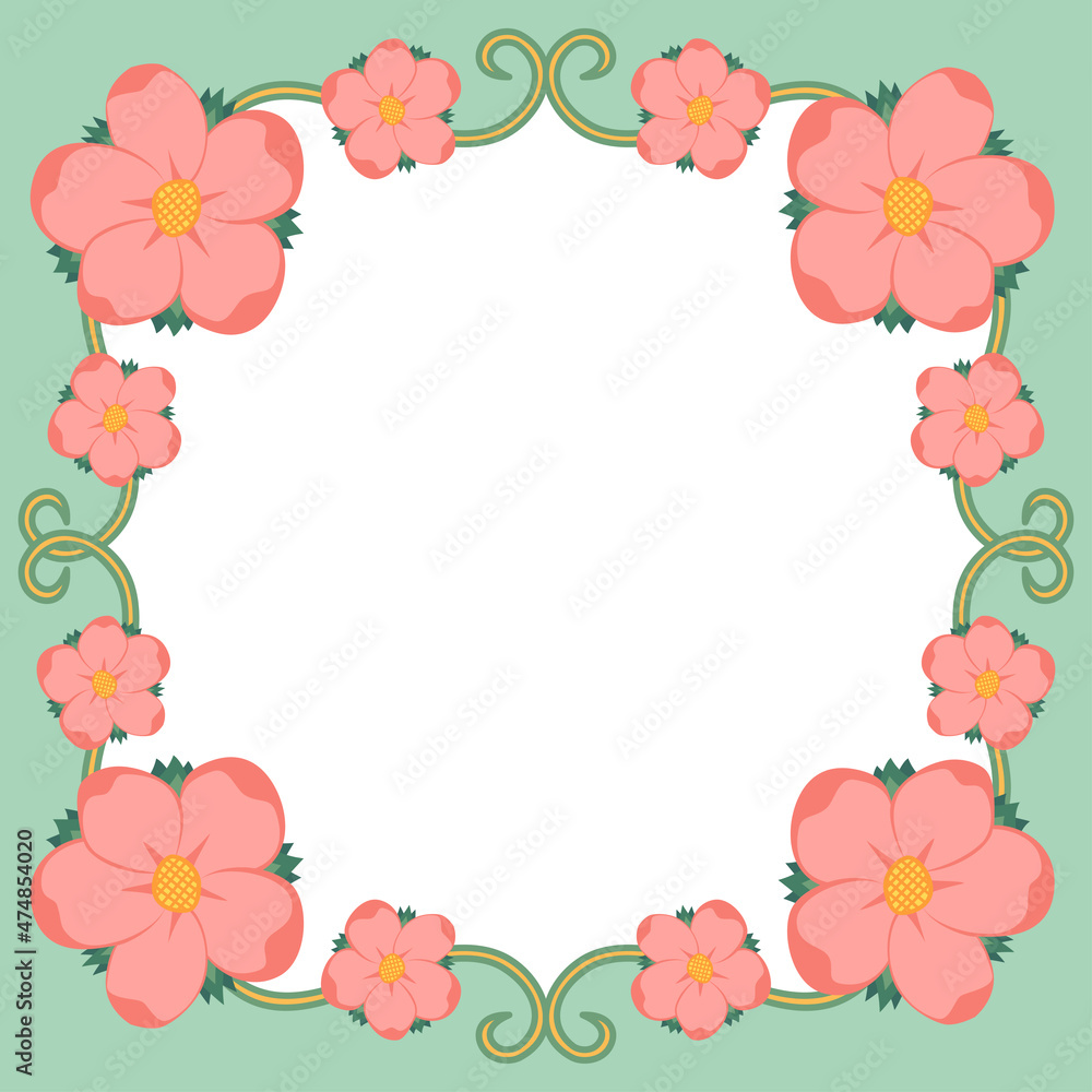 Cartoon pastel botanical gift card template with pink flowers Stock ...