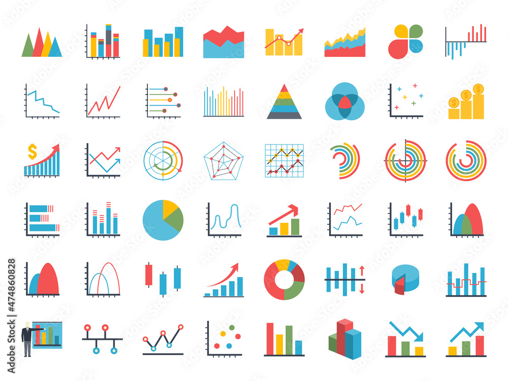 Business data elements dot bar pie charts graphs. Stock Illustration ...