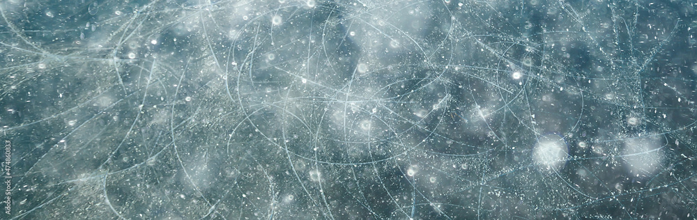 ice traces of skates texture, abstract background, top view aerial ...