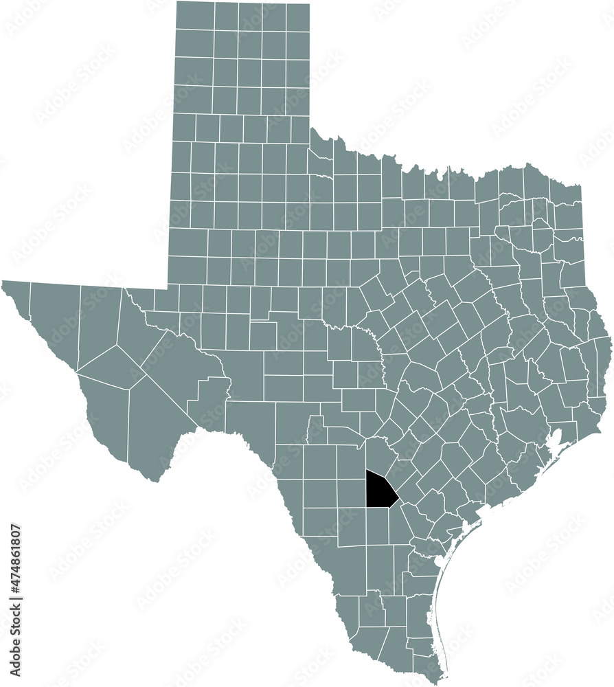 Black highlighted location map of the Atascosa County inside gray ...