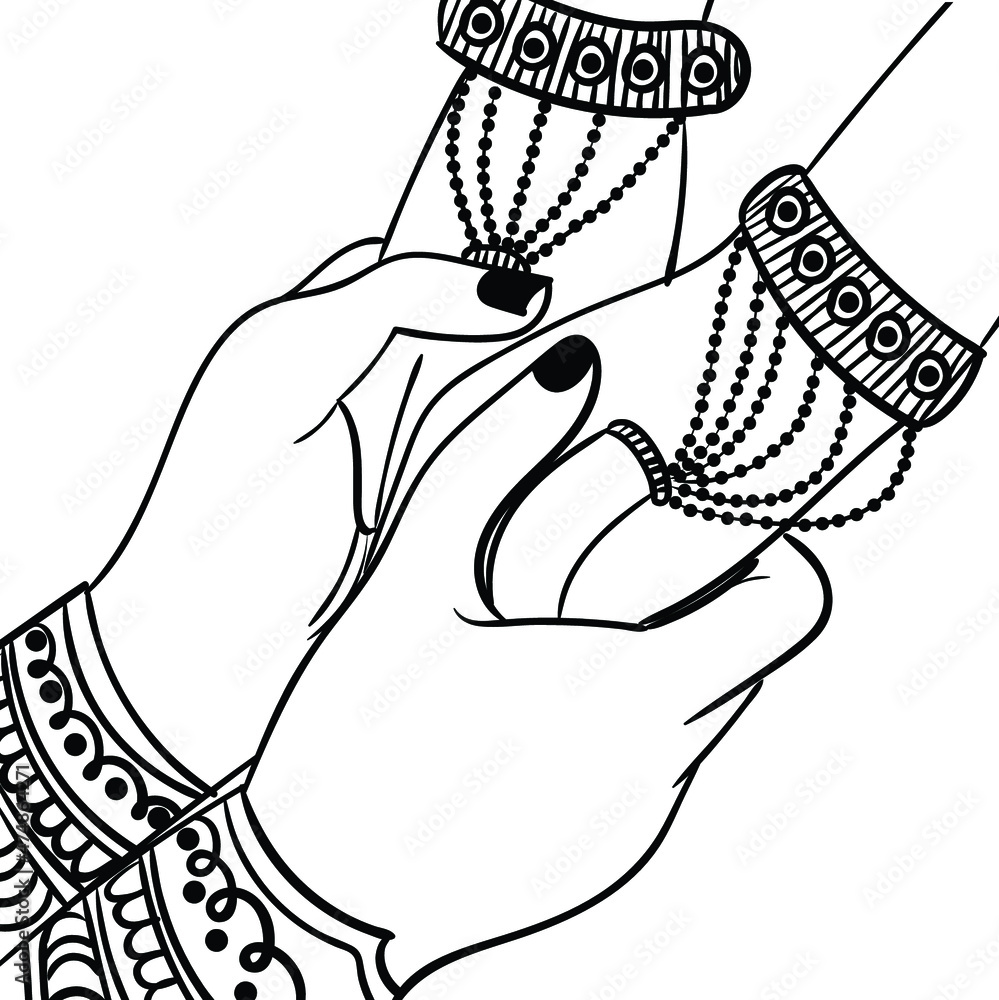 Indian wedding symbol hand of groom and bride, hastmilap function black ...