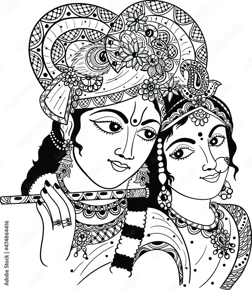 Radha Krishna Line Drawing