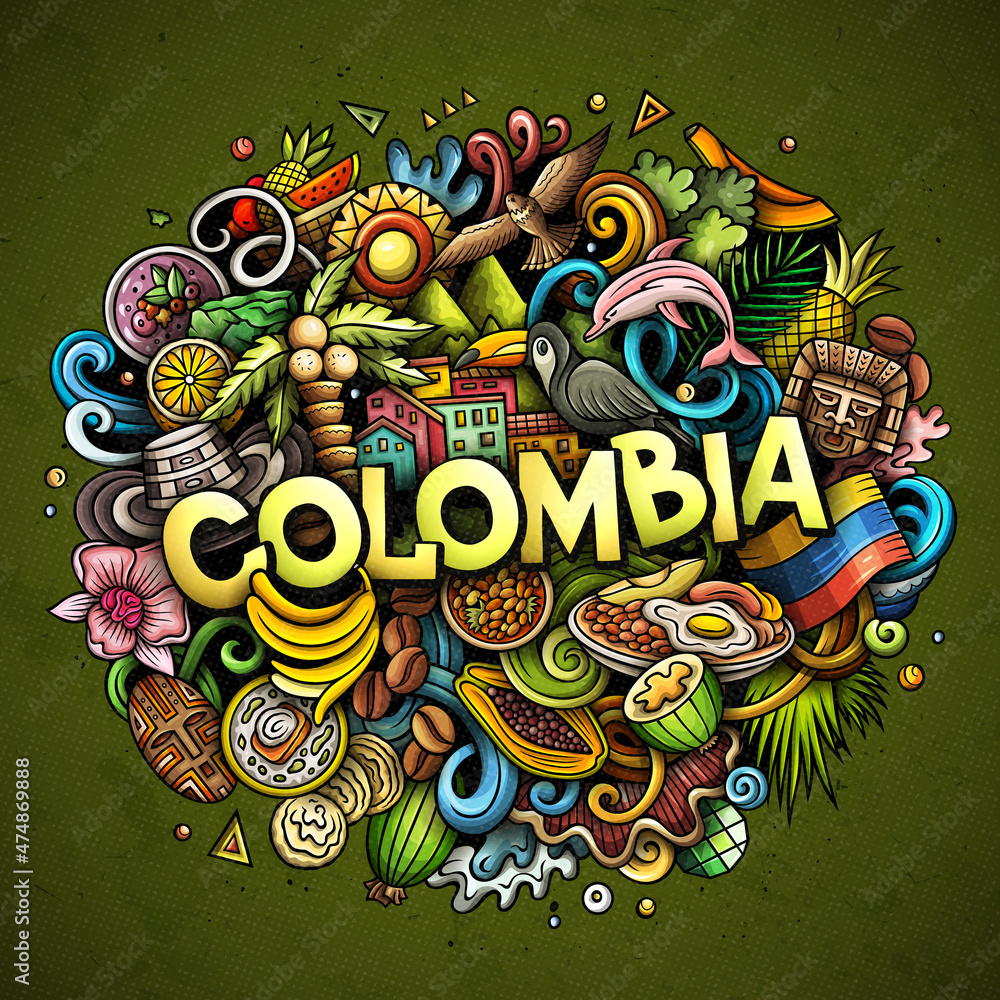 Vetor de Colombia hand drawn cartoon doodle illustration. Funny ...