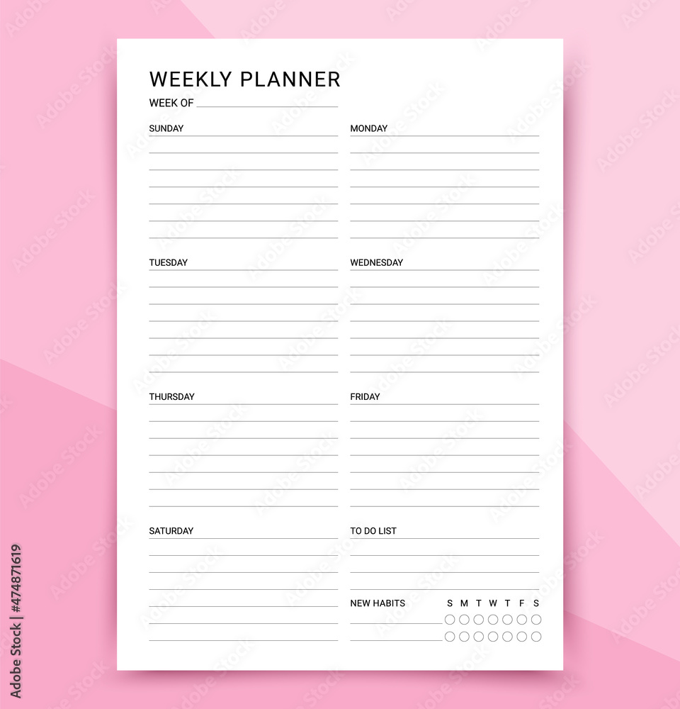 Weekly planner. Schedule for week with to do list and habit tracker ...