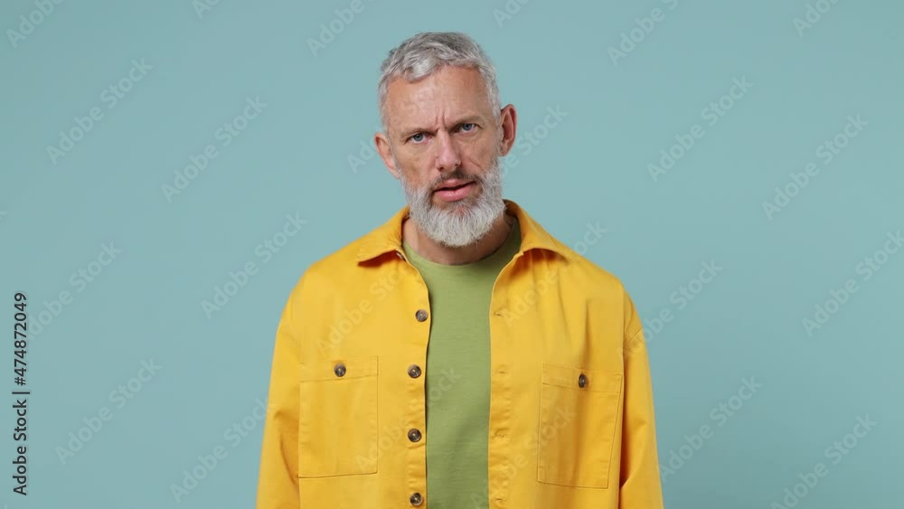 Displeased irritated sad angry elderly gray-haired bearded man 50s ...