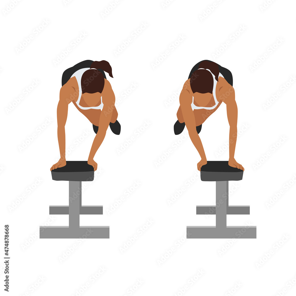 Woman doing Bench hops. Box jumps exercise. Flat vector illustration ...