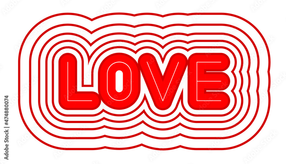LOVE. Red outlined vector typography word lettering for valentine cards ...