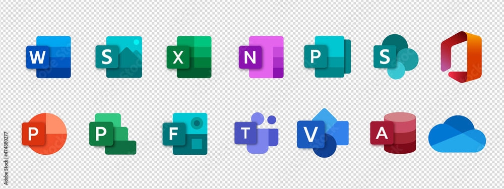 Set icons Microsoft Office 365: Word, Excel, OneNote, Yammer, Sway ...
