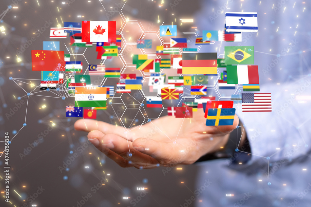 World map with all states and their flags,3d render. Stock Photo ...