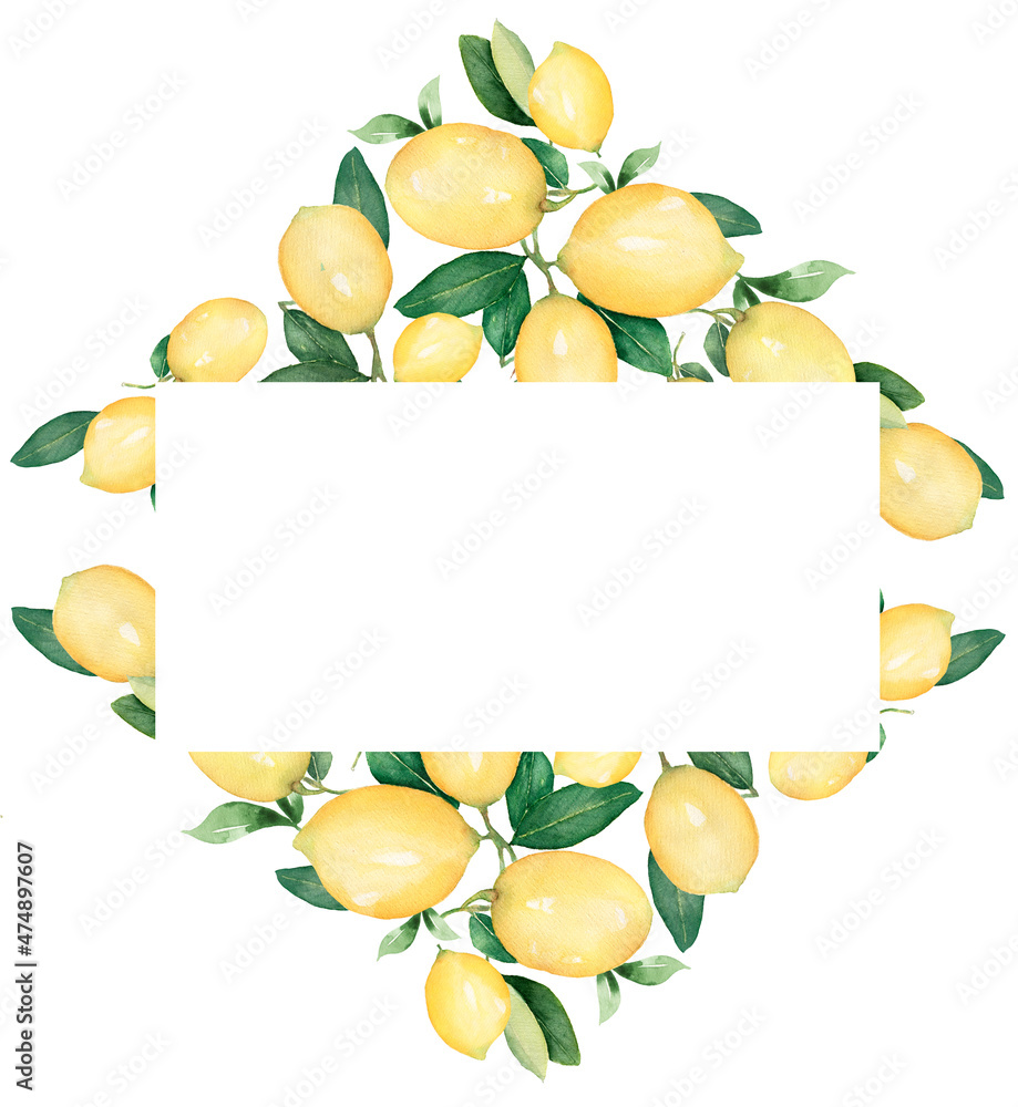 Lemon Fruits wreath clipart, Watercolor Eco Healthy Food illustration ...