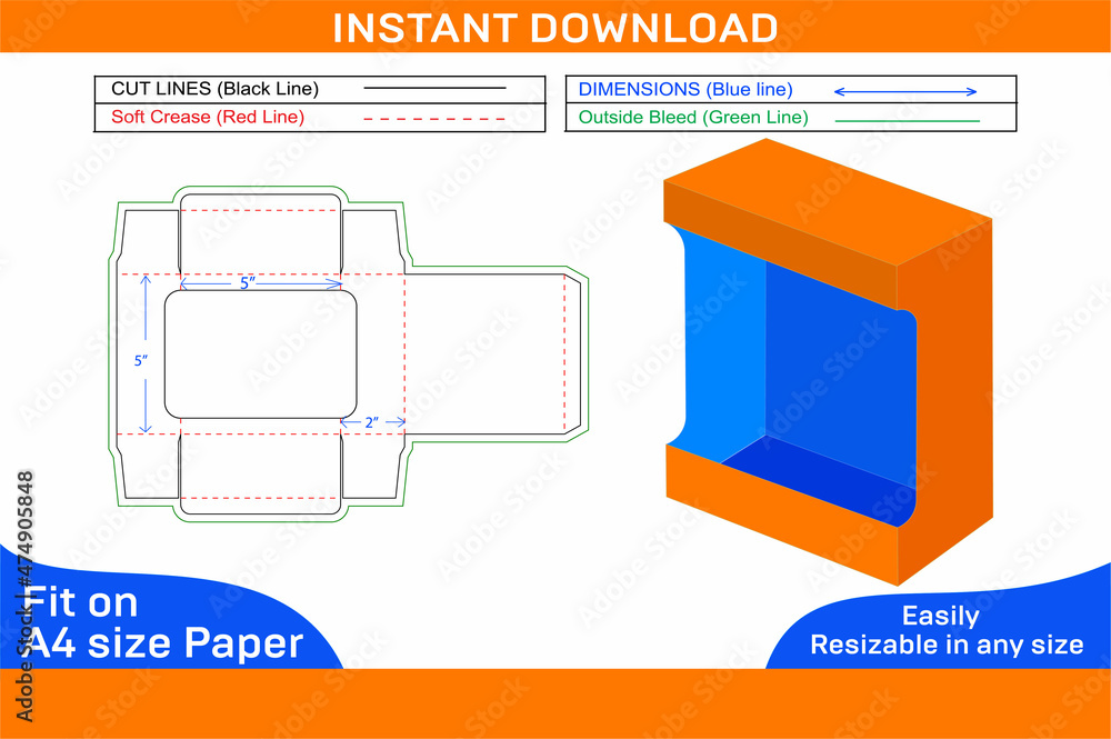 Custom product display box packaging dieline template and 3D box design ...