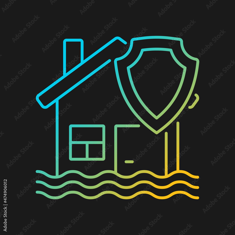 Flood insurance gradient vector icon for dark theme. Protecting ...