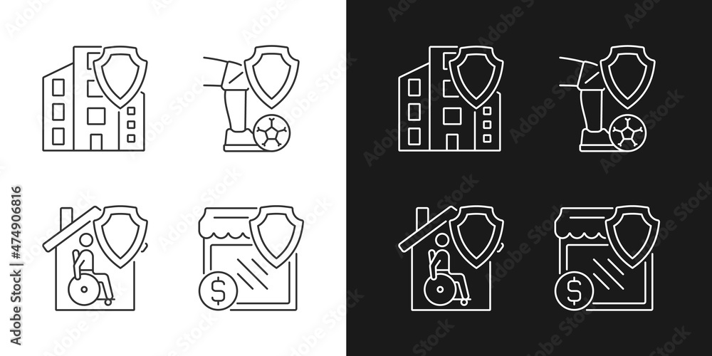 Insurance policy types linear icons set for dark and light mode ...