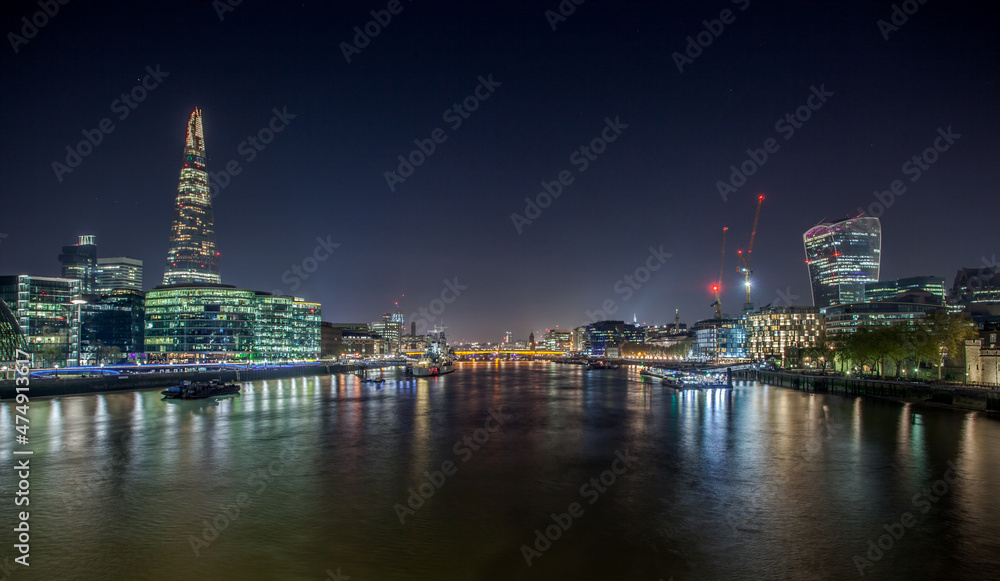 View from The Tower Bridge.The night view of Shard, a 95-storey ...