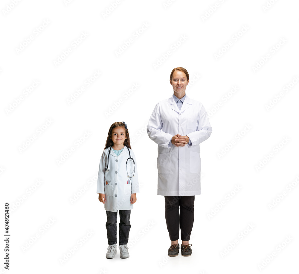 Portrait of cute beautiful little girl, child in image of nurse and ...