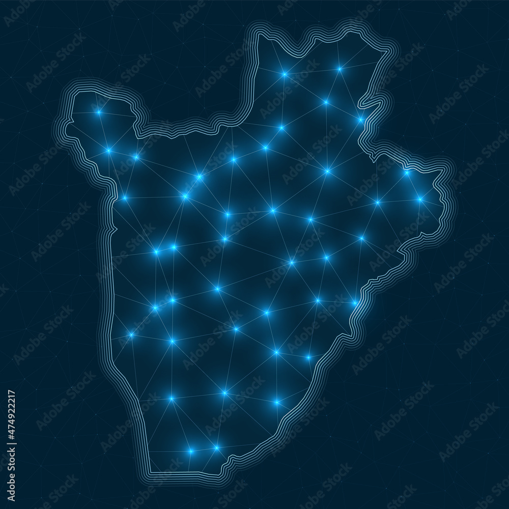Burundi network map. Abstract geometric map of the country. Digital connections and ...