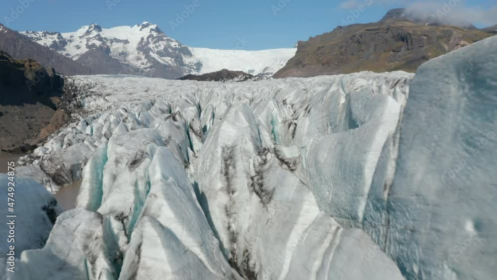 Birds eye of icebergs of Icelandic Breidamerkurjokull lake in ...