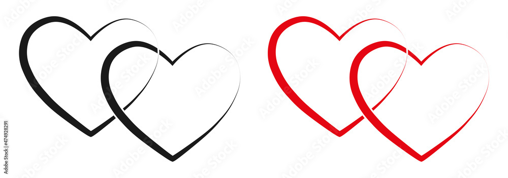 Set of two hearts logotypes. Two lovers symbol. Locked, linked love ...
