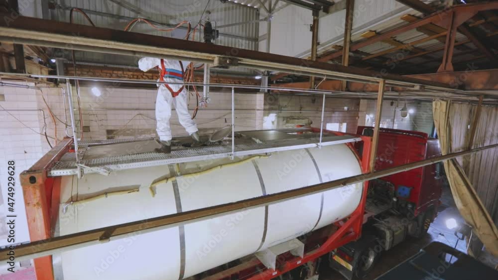 Tanker is in chemical cleaning. Tank truck cleaning operations ...