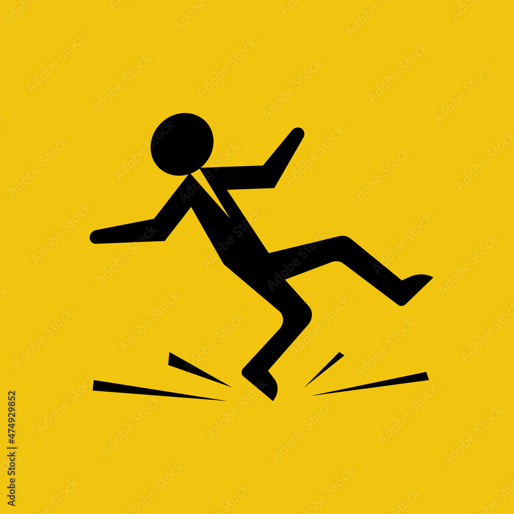 Floor sign of danger. Wet floor sign. Cleaning in progress. Falling ...