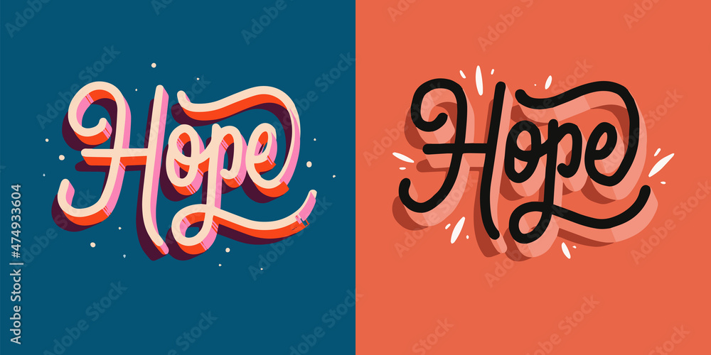 HOPE.colorful letters set.hand drawn illustration with falling shadows ...